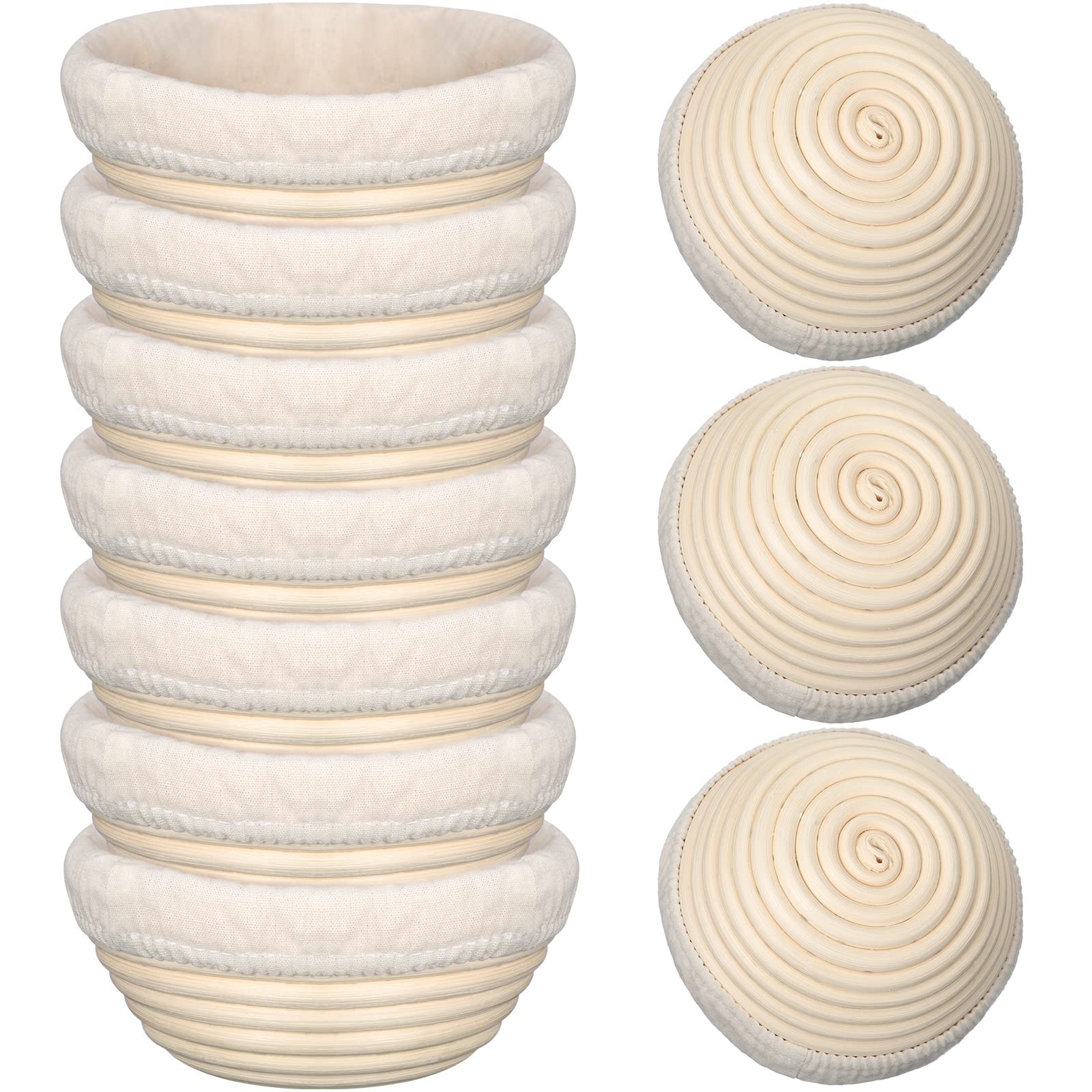 Irenare 10 Pcs Bread Banneton Proofing Basket Round Dough Sourdough Proofing Basket Rattan Bakery Baking Bread Bowl with Liner and Scraper Tool Set for Starter Gifts Professional Home Bakers (5 Inch)