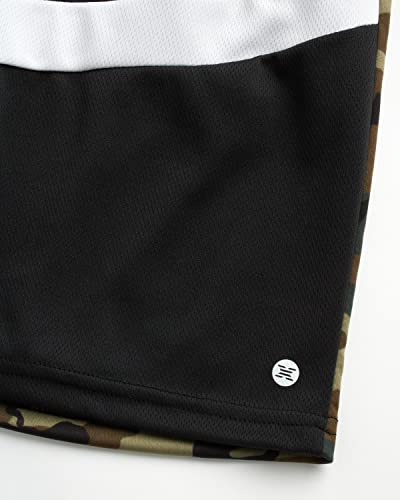 RBX Boys’ Athletic Shorts - 4 Pack Lightweight Fleece Performance Basketball Shorts - Activewear Shorts for Boys (Size: 8-16), Size 10-12, Green Camo/White Blue