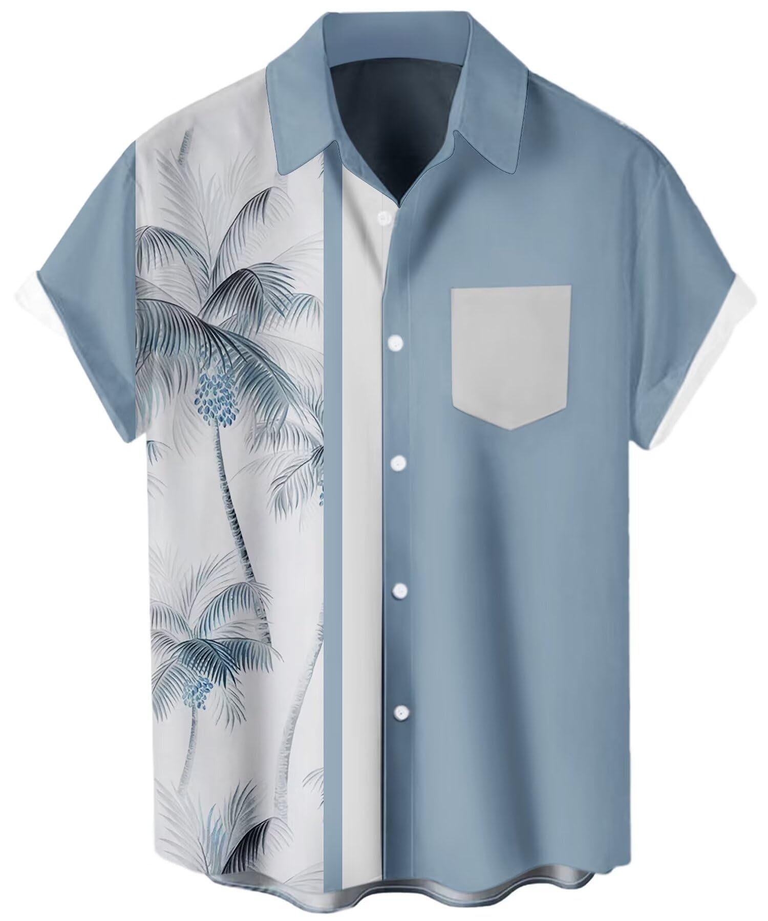Lzzidou Men's Hawaiian Shirt Short Sleeve Button Down Beach Shirts Blue Grey