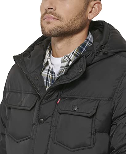 Levi's Men's Performance Hooded Puffer Trucker Jacket (Regular & Big & Tall Sizes), Black Solid, XL