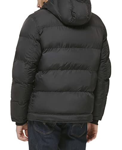 Levi's Men's Performance Hooded Puffer Trucker Jacket (Regular & Big & Tall Sizes), Black Solid, XL