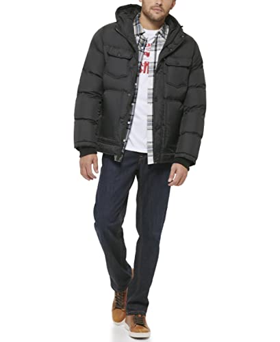 Levi's Men's Performance Hooded Puffer Trucker Jacket (Regular & Big & Tall Sizes), Black Solid, XL