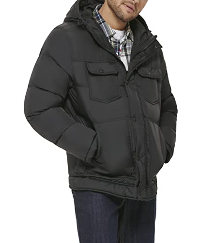 Levi's Men's Performance Hooded Puffer Trucker Jacket (Regular & Big & Tall Sizes), Black Solid, XL