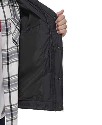 Levi's Men's Performance Hooded Puffer Trucker Jacket (Regular & Big & Tall Sizes), Black Solid, XL