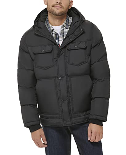 Levi's Men's Performance Hooded Puffer Trucker Jacket (Regular & Big & Tall Sizes), Black Solid, XL
