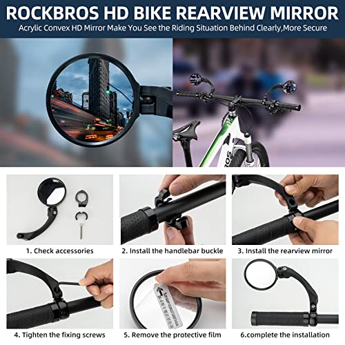 ROCKBROS Bike Mirror Handlebar Mount Bicycle Rear View Mirror Adjustable Rotatable Safety Bike Accessories Bike Mirrors for Mountain MTB Road E-bike
