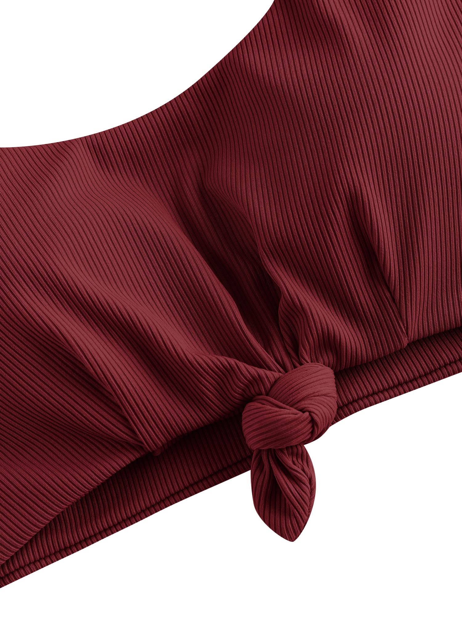 ZAFUL Women Bikini Swimsuit Chest Kink Tank Top Tummy Control High Waisted Two Piece Bathing Suits Wine Red S