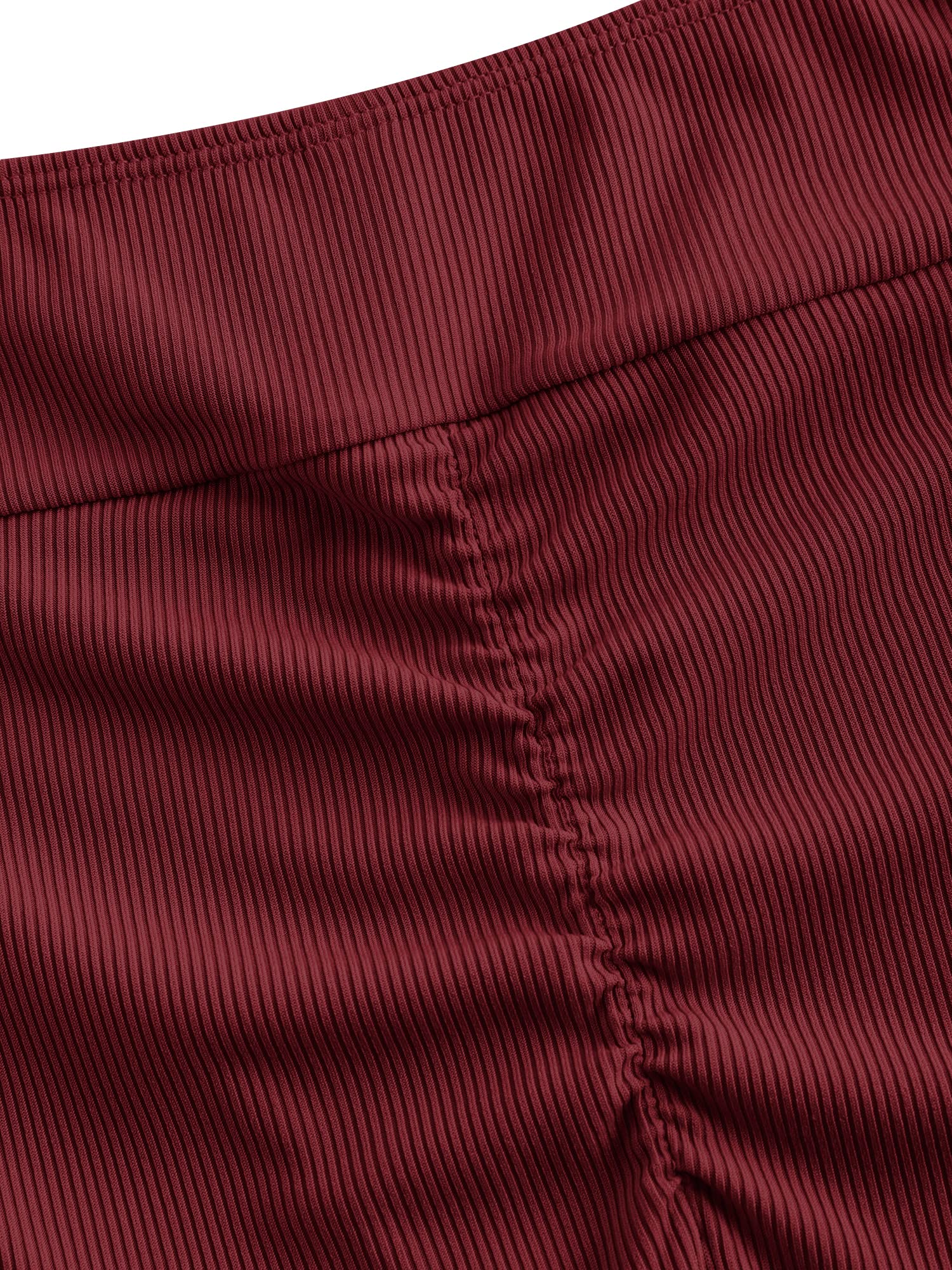 ZAFUL Women Bikini Swimsuit Chest Kink Tank Top Tummy Control High Waisted Two Piece Bathing Suits Wine Red S