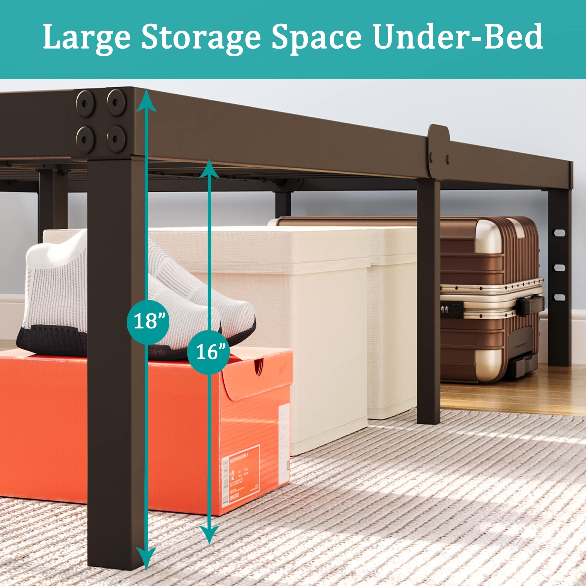 Kydins California King Bed Frames Platform 18 Inch with Storage Black Heavy Duty Platform Headboard Compatible Mattress Foundation for Memory Foams Non-Slip Support 3500 lbs