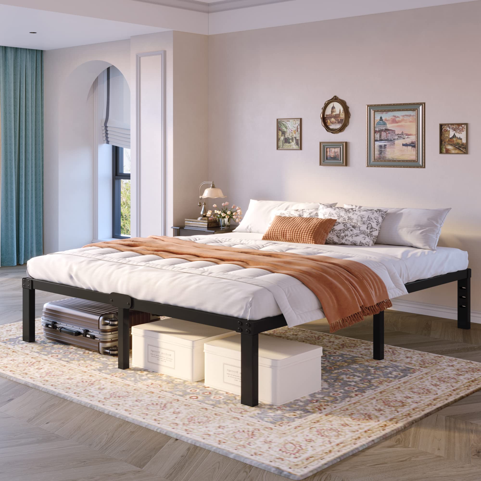 Kydins California King Bed Frames Platform 18 Inch with Storage Black Heavy Duty Platform Headboard Compatible Mattress Foundation for Memory Foams Non-Slip Support 3500 lbs
