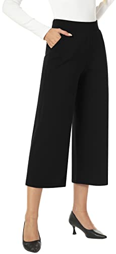 MISS MOLY Women's Wide Leg Pants Business Capris Crop Palazo Dress Pants Culotte Stretch Pull On Work Pants Black M