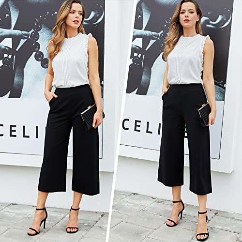 MISS MOLY Women's Wide Leg Pants Business Capris Crop Palazo Dress Pants Culotte Stretch Pull On Work Pants Black M