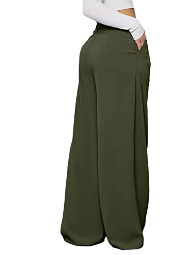 LYANER Women's High Waisted Wide Leg Palazzo Pants Hidden Zipper Loose Casual Trousers Army Green Medium