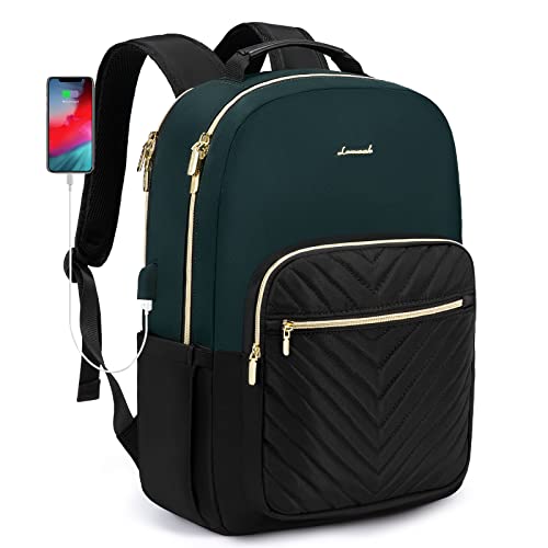 LOVEVOOK Backpack for Women fit 15.6-inch Laptop, Cute Backpack Purse with USB Port, Waterproof Travel Work Bag, Fashion Doctor Professor Nurse College Backpack, Dark Green-Black