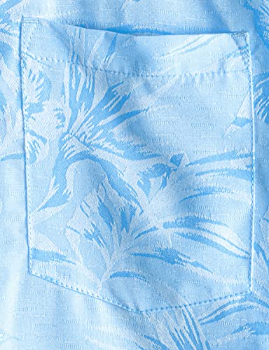 VATPAVE Mens Hawaiian Floral Jacquard Shirt - Casual Button Down Short Sleeve Summer Shirt With Pocket - X-Large Light Blue Silk
