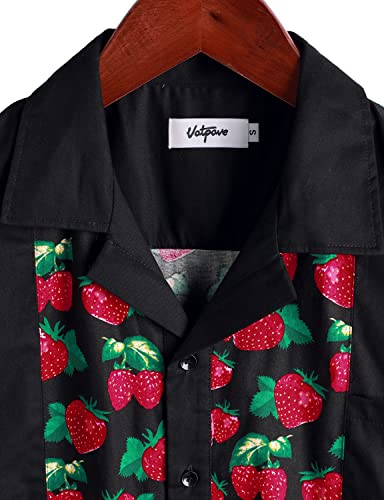 VATPAVE Mens Hawaiian Boling Shirt Casual Button Down Short Sleeve Summer Shirts X-Large Black Strawberry Aloha Shirt