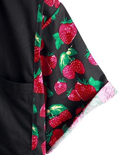 VATPAVE Mens Hawaiian Boling Shirt Casual Button Down Short Sleeve Summer Shirts X-Large Black Strawberry Aloha Shirt