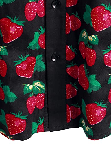 VATPAVE Mens Hawaiian Boling Shirt Casual Button Down Short Sleeve Summer Shirts X-Large Black Strawberry Aloha Shirt