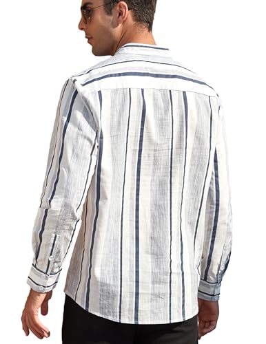 ZAFUL Men's Casual Linen Striped Henley Shirts Long Sleeve Hippie Tops T Shirts