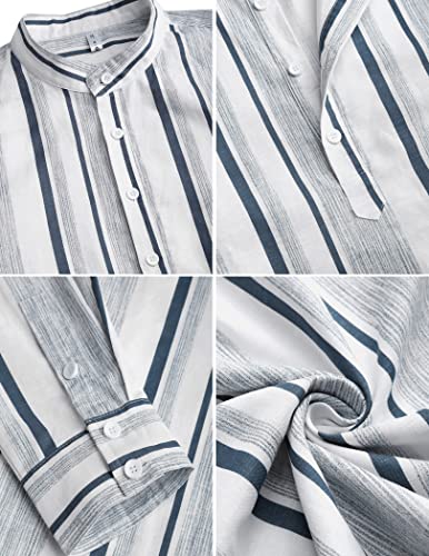 ZAFUL Men's Casual Linen Striped Henley Shirts Long Sleeve Hippie Tops T Shirts