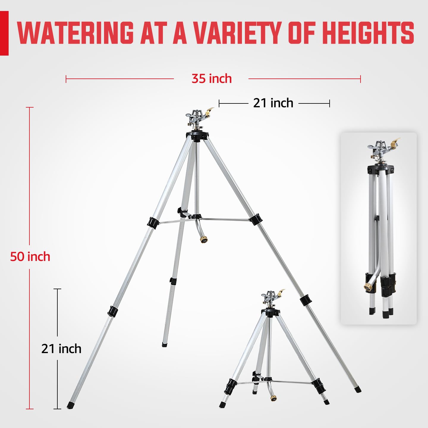 YAMATIC Impact Sprinkler on Adjustable Tripod Base, 360 Degree Large Area, Heavy Duty Adjustable Pulsator Sprinkler for Lawn, Yard and Grass Irrigation, Spray up to 20-90ft(Zinc Head)