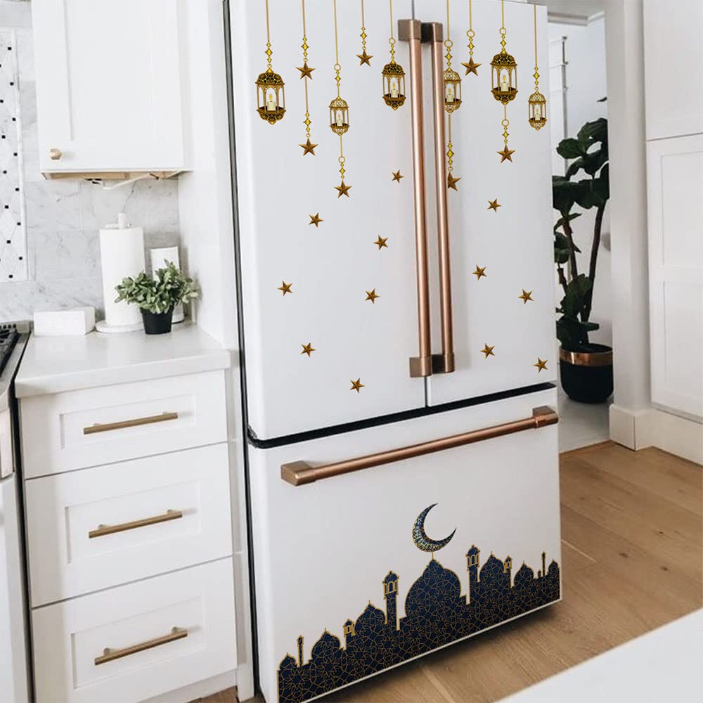 Ramadan Wall Decor Stickers, Islamic Muslim Wall Stickers Eid Mubarak Ramadan Decor Lantern Moon Star Window Decal Ramadan Decorations for Home Living Room Bedroom Decorations Wallpaper
