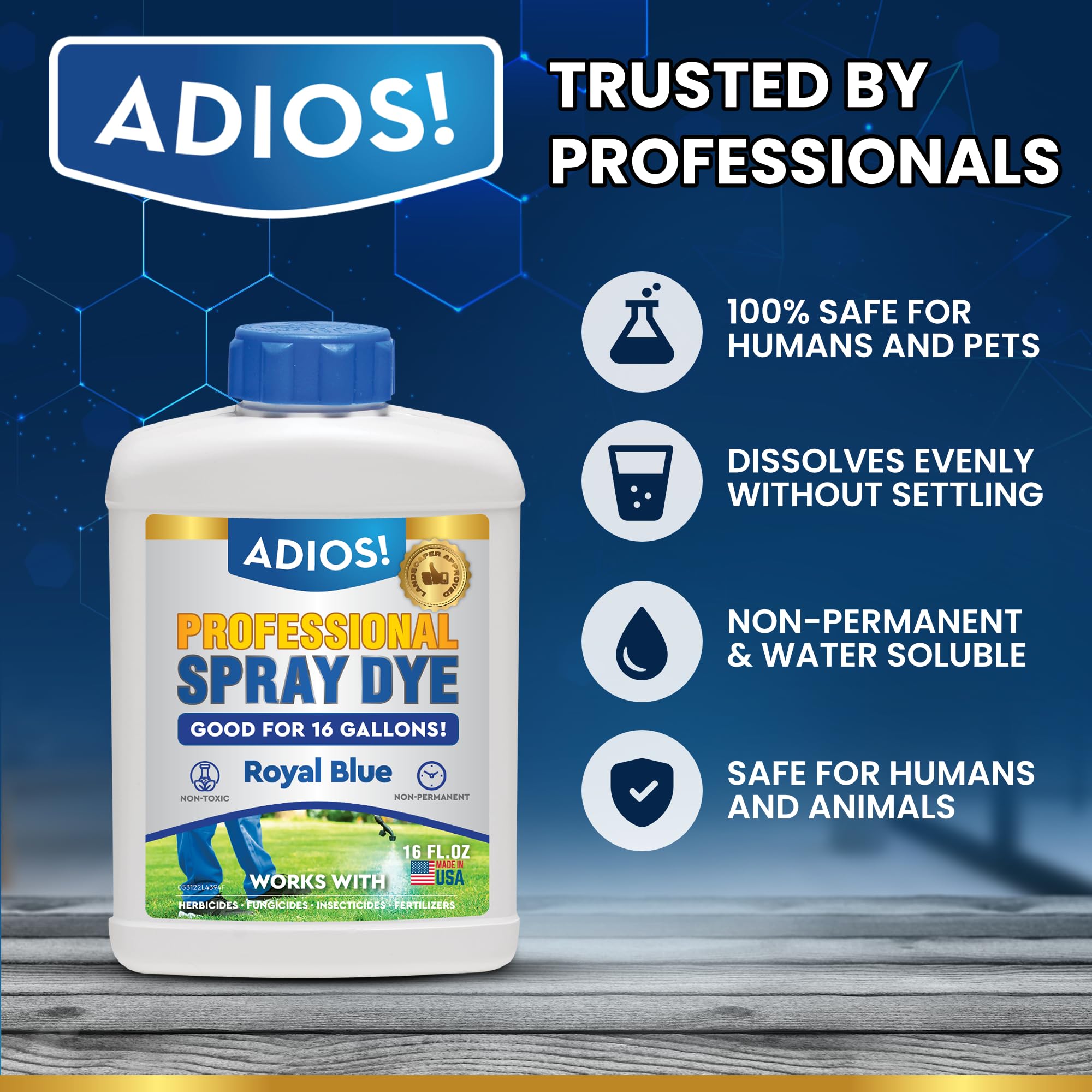 Adios! Professional Blue Spray Dye Marker, (16oz), Indicator for Grass and Lawn Care, Safe for Mixing