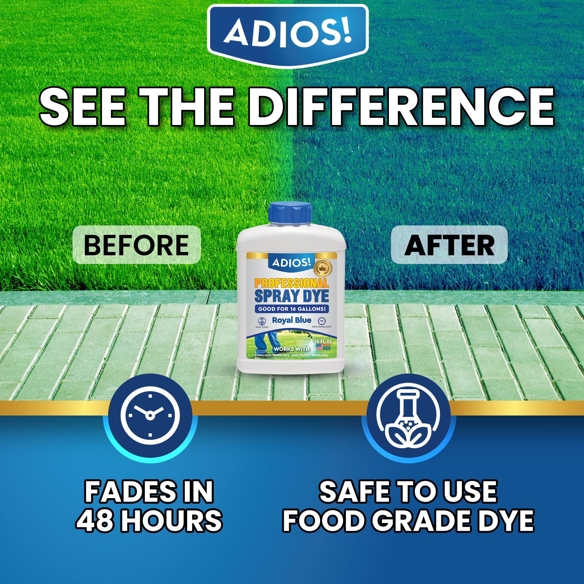 Adios! Professional Blue Spray Dye Marker, (16oz), Indicator for Grass and Lawn Care, Safe for Mixing