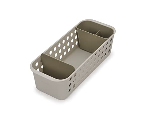 Joseph Joseph EasyStore - Slimline Bathroom essentials Storage Basket Organiser with moveable pot and divider, Ecru
