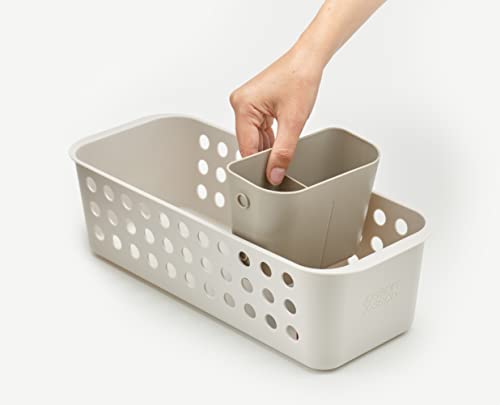Joseph Joseph EasyStore - Slimline Bathroom essentials Storage Basket Organiser with moveable pot and divider, Ecru