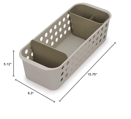 Joseph Joseph EasyStore - Slimline Bathroom essentials Storage Basket Organiser with moveable pot and divider, Ecru