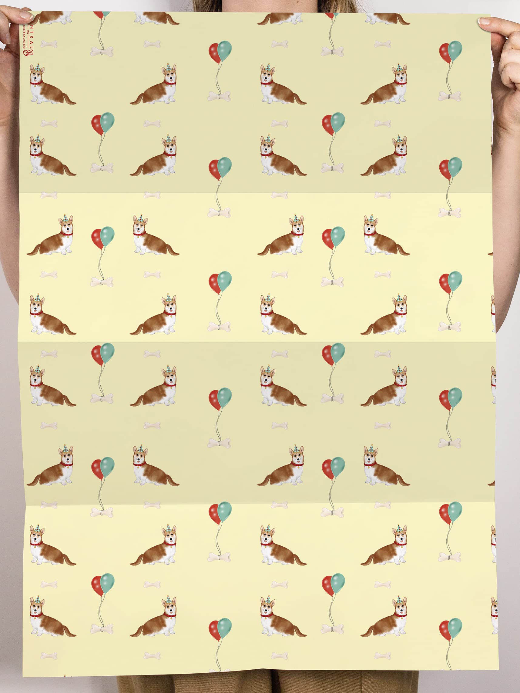 CENTRAL 23 Corgi Wrapping Paper - Dog Wrapping Paper - 6 Thick Gift Wrap Sheets - Happy Birthday Wrapping Paper - Comes With Fun Stickers - Recyclable