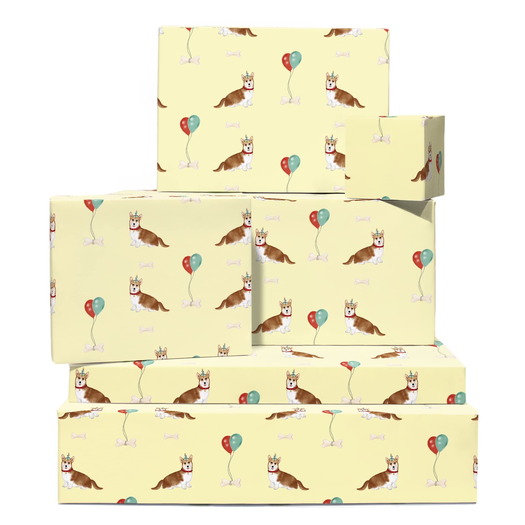 CENTRAL 23 Corgi Wrapping Paper - Dog Wrapping Paper - 6 Thick Gift Wrap Sheets - Happy Birthday Wrapping Paper - Comes With Fun Stickers - Recyclable