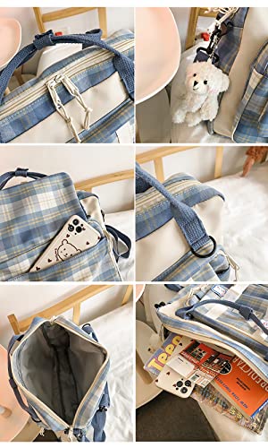 Tonecy Kawaii Bear Backpack for School, Japanese Aesthetic Backpacks for Teenager Girls, Back to School Handbag Backpack (Blue,with 3 Pins,1 Bear Pendant)