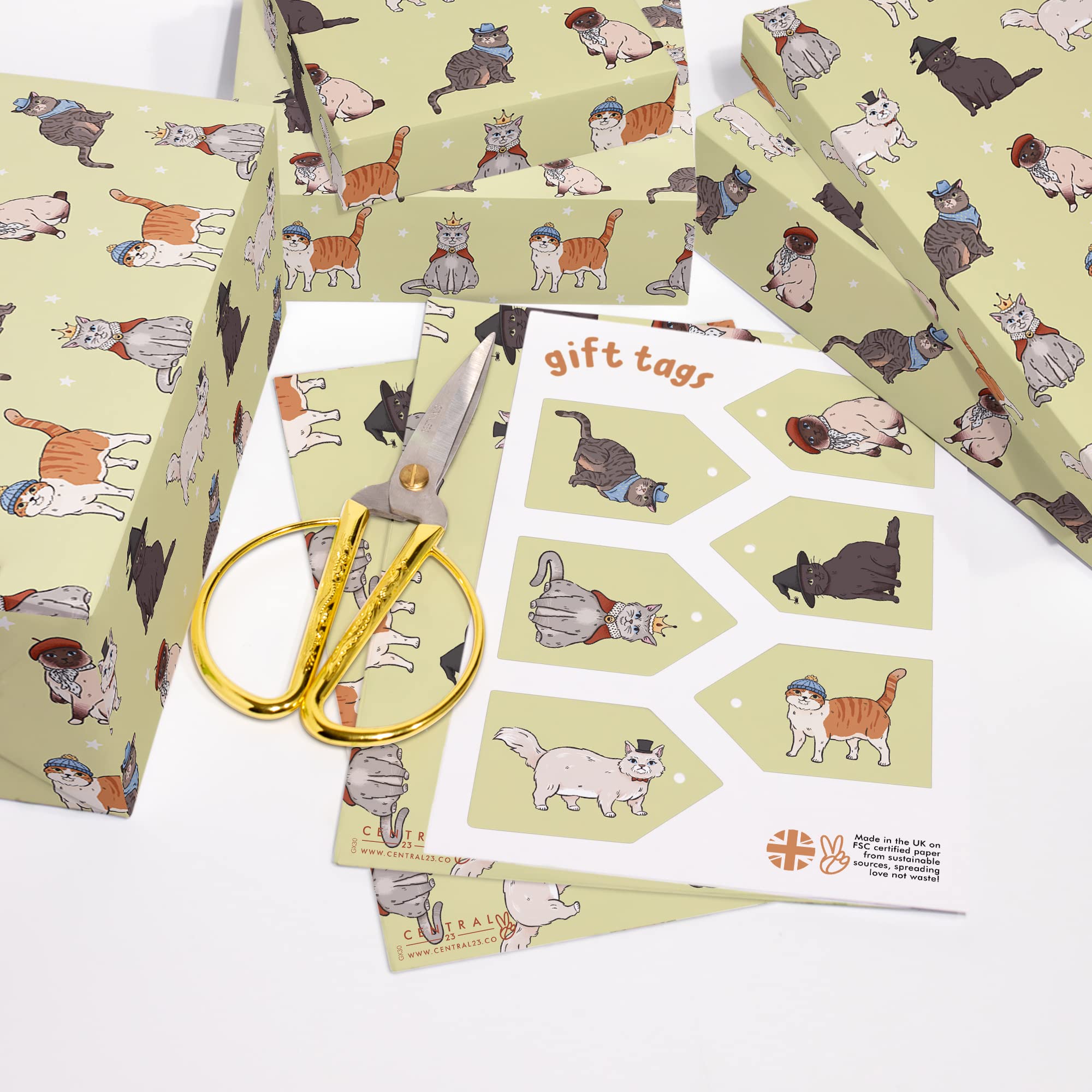 CENTRAL 23 Cat Birthday Wrapping Paper - 6 Fun Gift Wrap Sheets - For Boys Girls Men Women - Comes With Stickers - Recyclable