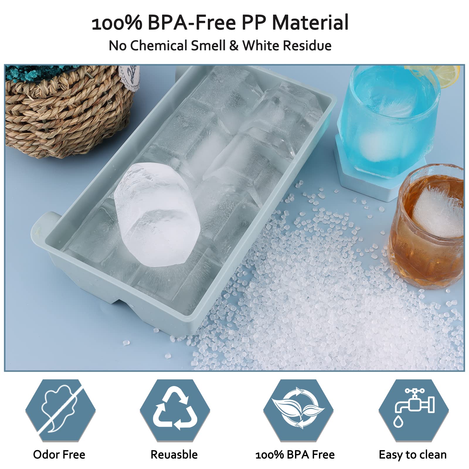 ITWIST Whiskey Ice Mold, 2.2 INCH Large Ice Cube Tray, 2 Pack Hexagon Ice Molds with Bin & Tong, Leak-free Ice Cube Molds for Cocktails Whiskey Bourbon Scotch-Easy Fill & Remove(Blue)