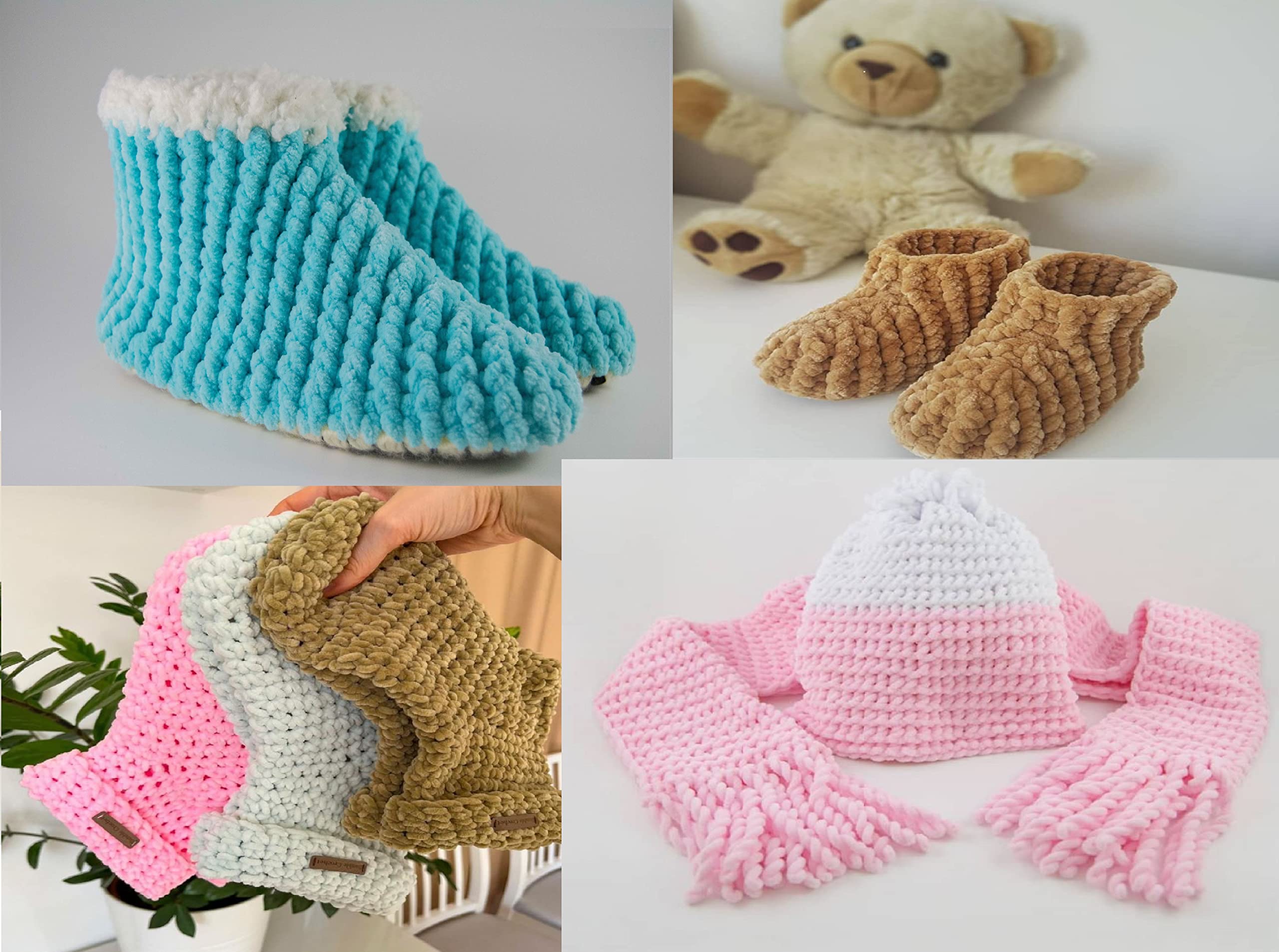 Lukche Super Soft Velvet Chenille Blanket Amigurumi Crochet Baby Blanket Knitting Yarn Super Bulky 3x100 gr (3x132 yds) Including Foldable Scissors (Mustard)
