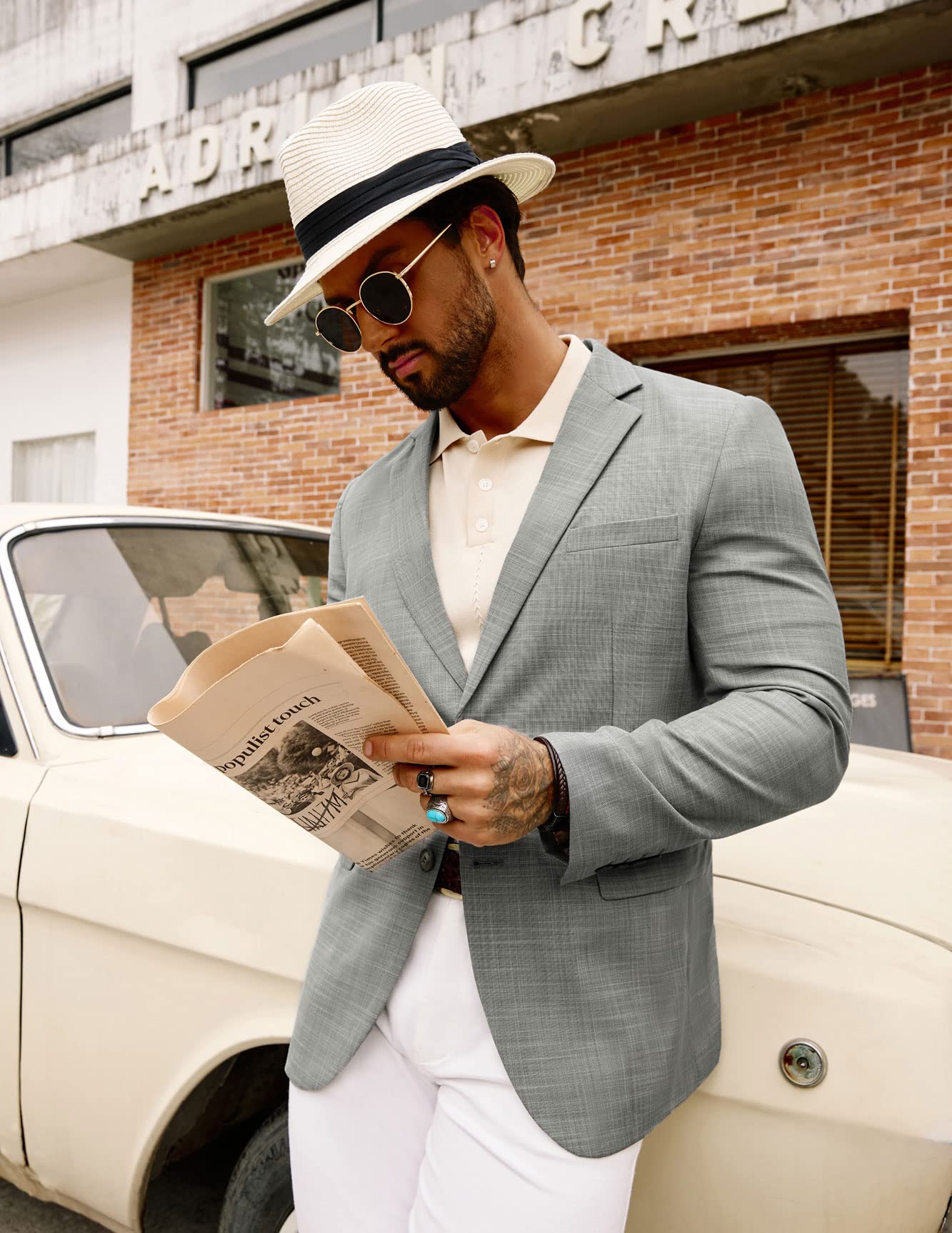 Mens Slim Fit Sport Coat Casual Blazer 2 Button Business Notch Lapel Collar Suit Jacket for Work Grey XXL