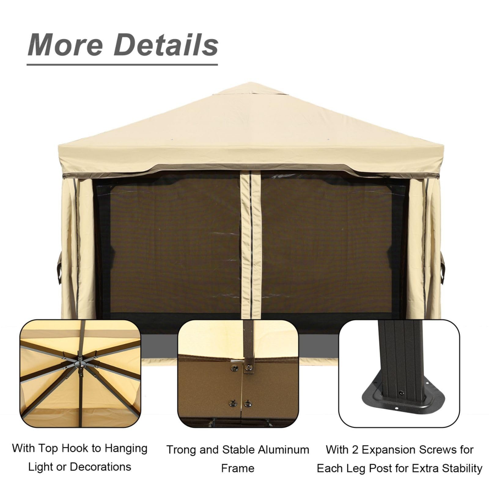 BPS 12x12 FT Outdoor Aluminum Gazebo with Privacy Curtains and Netting, Brown Canopy Shelter for Patio, Garden, Yard, Lawn