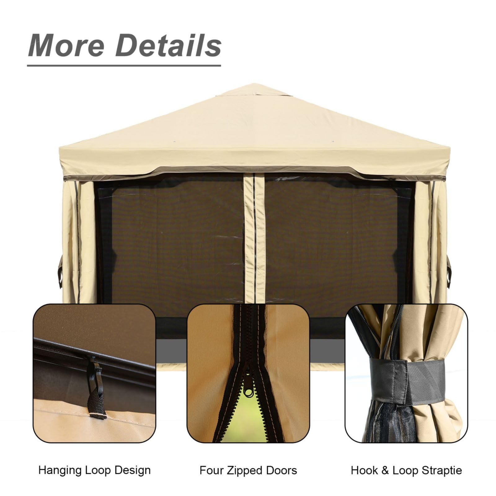 BPS 12x12 FT Outdoor Aluminum Gazebo with Privacy Curtains and Netting, Brown Canopy Shelter for Patio, Garden, Yard, Lawn