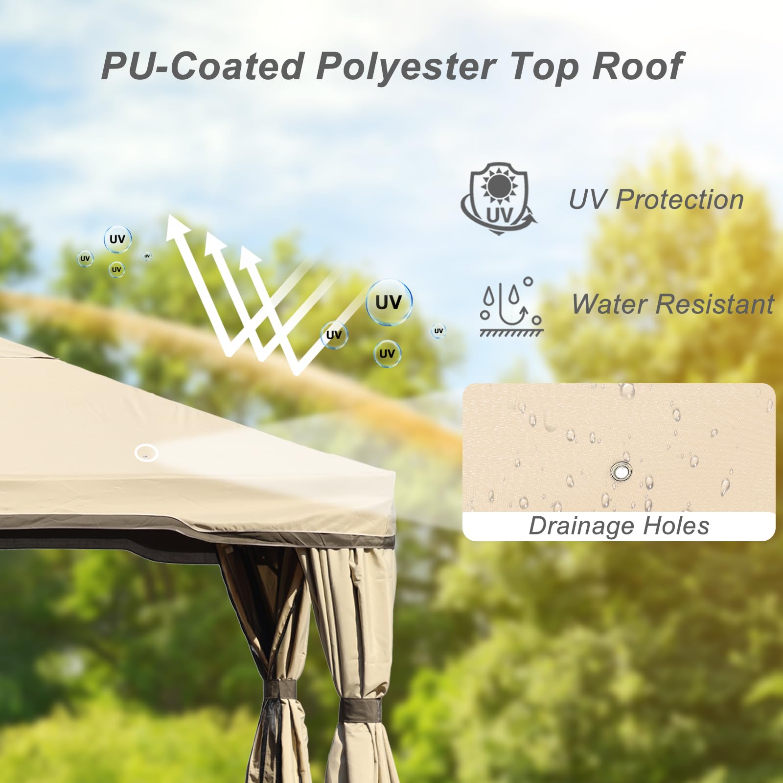 BPS 12x12 FT Outdoor Aluminum Gazebo with Privacy Curtains and Netting, Brown Canopy Shelter for Patio, Garden, Yard, Lawn