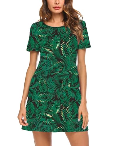 Feager Hawaiian Dresses for Women Tropical Dresses Summer Beach Tshirt Dress Sundress Leaf Green XXL