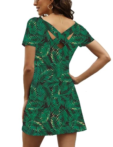 Feager Hawaiian Dresses for Women Tropical Dresses Summer Beach Tshirt Dress Sundress Leaf Green XXL