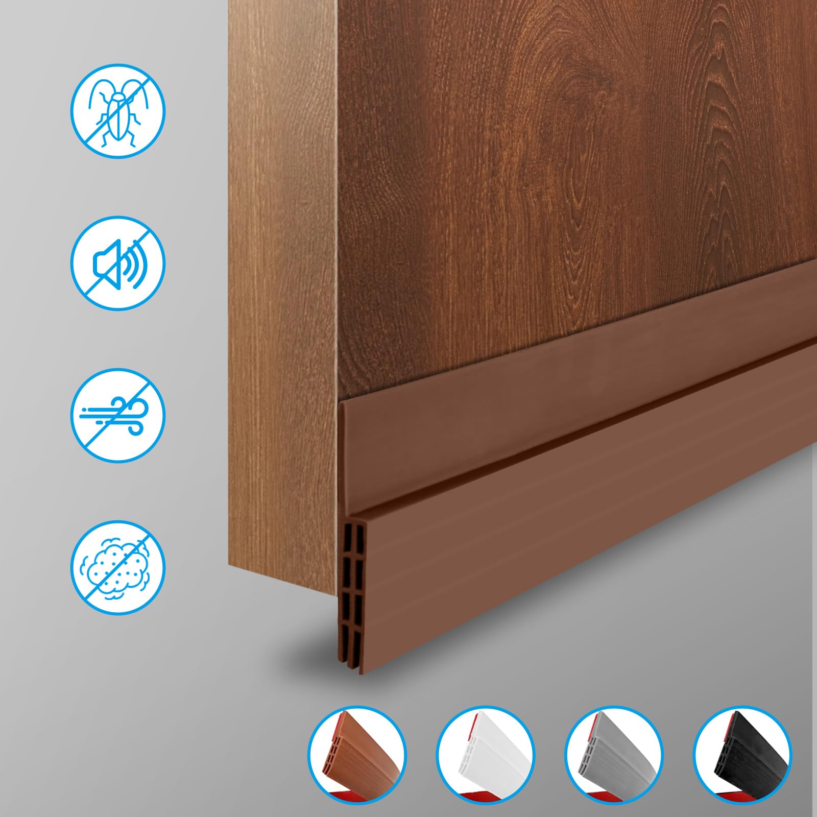 Ainiv Door Draft Stopper Under Door Seal, 2" W x 39" Cutable Soundproof Door Seal, Adhesive Under Door Sweep Weather Stripping Soundproof Kit, Under Door Draft Stopper Seals Anti-Collision-Brown