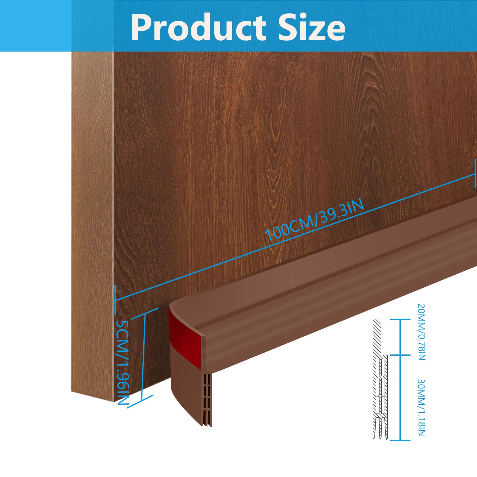 Ainiv Door Draft Stopper Under Door Seal, 2" W x 39" Cutable Soundproof Door Seal, Adhesive Under Door Sweep Weather Stripping Soundproof Kit, Under Door Draft Stopper Seals Anti-Collision-Brown