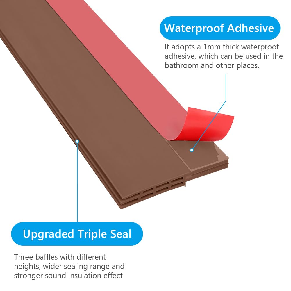 Ainiv Door Draft Stopper Under Door Seal, 2" W x 39" Cutable Soundproof Door Seal, Adhesive Under Door Sweep Weather Stripping Soundproof Kit, Under Door Draft Stopper Seals Anti-Collision-Brown