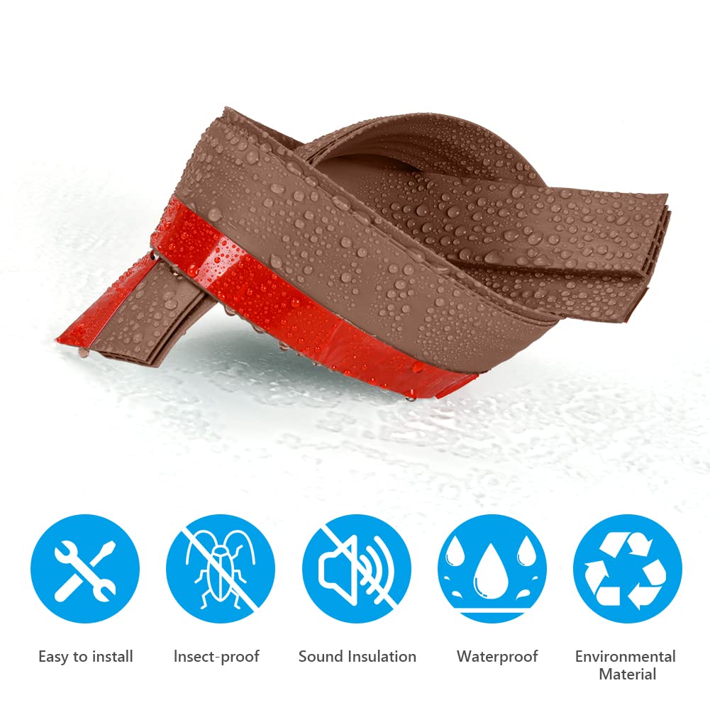 Ainiv Door Draft Stopper Under Door Seal, 2" W x 39" Cutable Soundproof Door Seal, Adhesive Under Door Sweep Weather Stripping Soundproof Kit, Under Door Draft Stopper Seals Anti-Collision-Brown