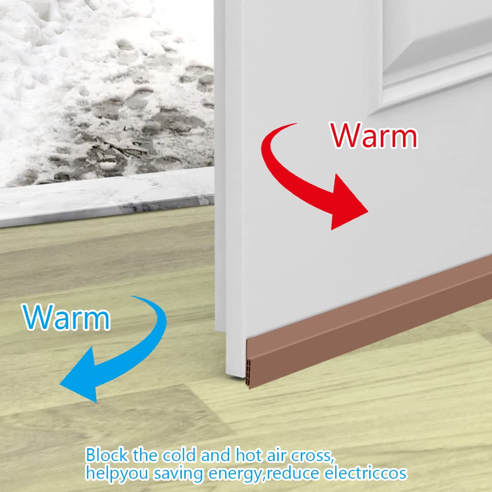 Ainiv Door Draft Stopper Under Door Seal, 2" W x 39" Cutable Soundproof Door Seal, Adhesive Under Door Sweep Weather Stripping Soundproof Kit, Under Door Draft Stopper Seals Anti-Collision-Brown