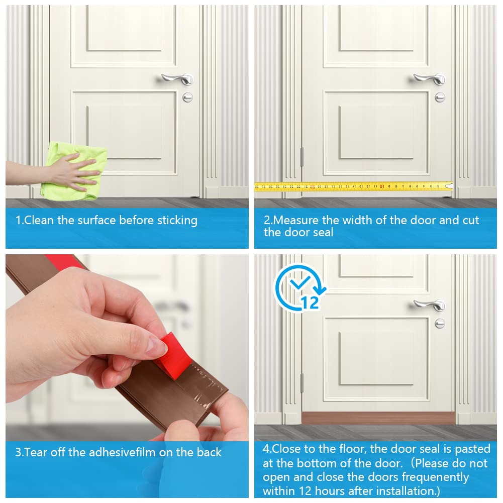 Ainiv Door Draft Stopper Under Door Seal, 2" W x 39" Cutable Soundproof Door Seal, Adhesive Under Door Sweep Weather Stripping Soundproof Kit, Under Door Draft Stopper Seals Anti-Collision-Brown