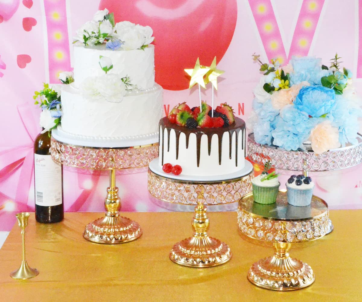 3PCS Cake Stand Set, Metal Round Cupcake Dessert Stand Cake Display Holder with Crystal Cookies Fruit Serving Tray Decor for Wedding Party Birthday (18K Gold)